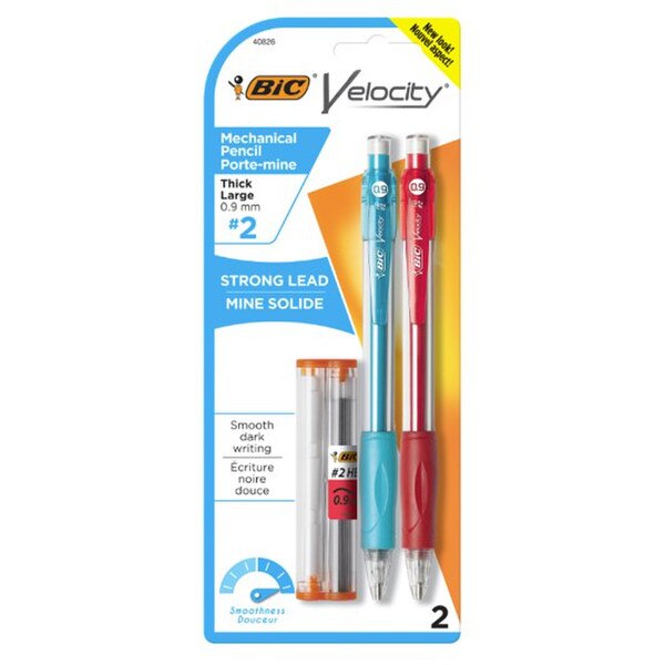 Pencil Mechanical Bic Velocity .9MM Carded 2Ct