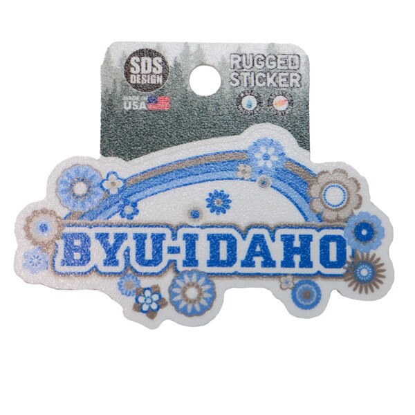 Sticker BYU-Idaho 70's Rainbow with Flowers Rugged